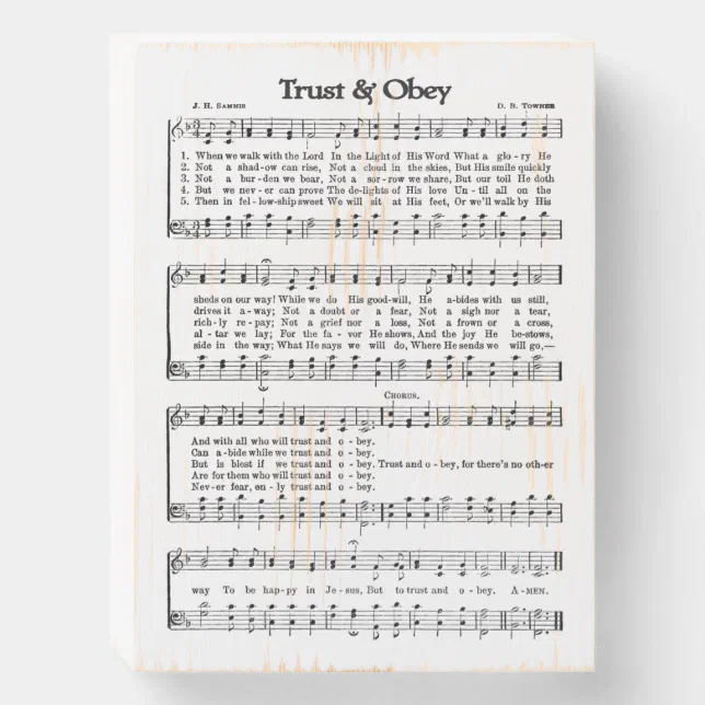 Trust And Obey Wood Box Sign Vintage Verses Hymn | Zazzle