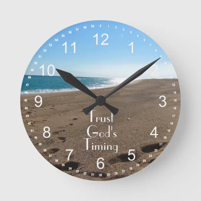 Trust God's Timing Quote Beach Round Clock | Zazzle