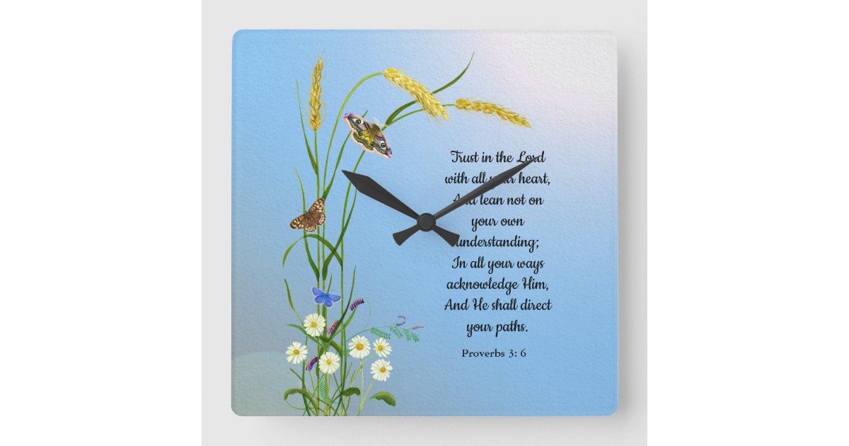 Trust in the Lord with all your heart Bible Verse Square Wall Clock ...