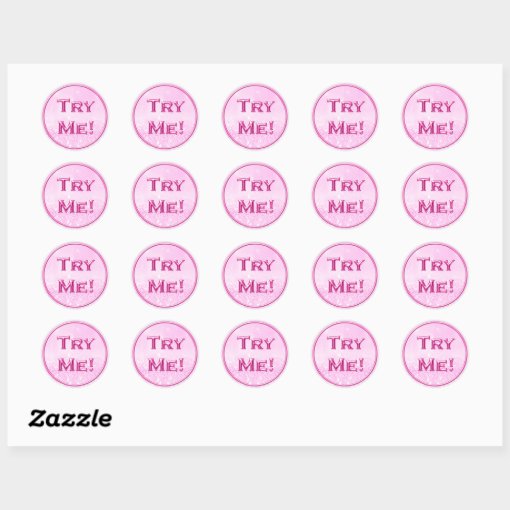 Try Me Glitter Candy Pink Tester Sample Container Classic Round Sticker ...