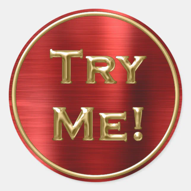 Try Me Gold Brushed Red Tester Sample Container Classic Round Sticker ...