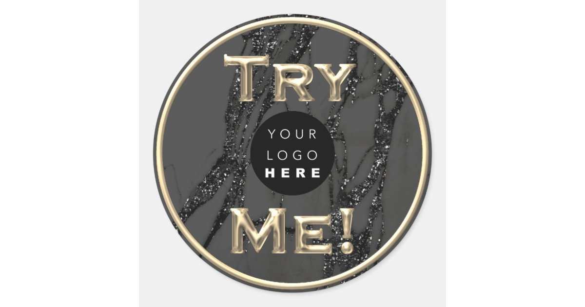 Try Me Logo Gold Tester Sample Container Black Classic Round Sticker ...