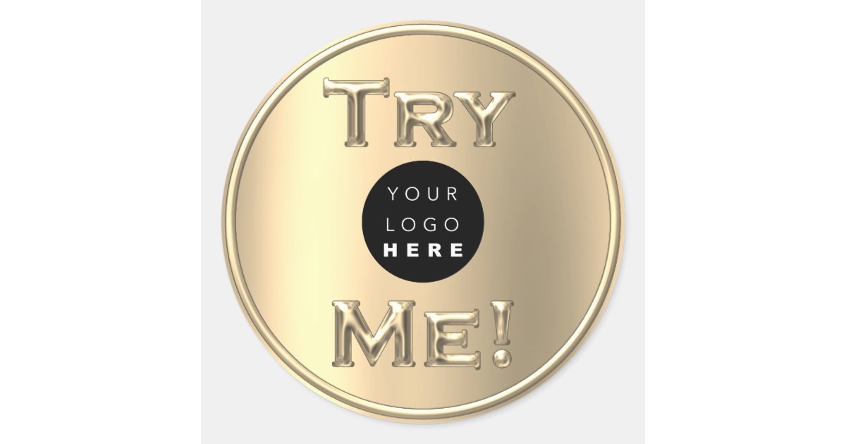 Try Me Logo Gold Tester Sample Container Classic Round Sticker | Zazzle