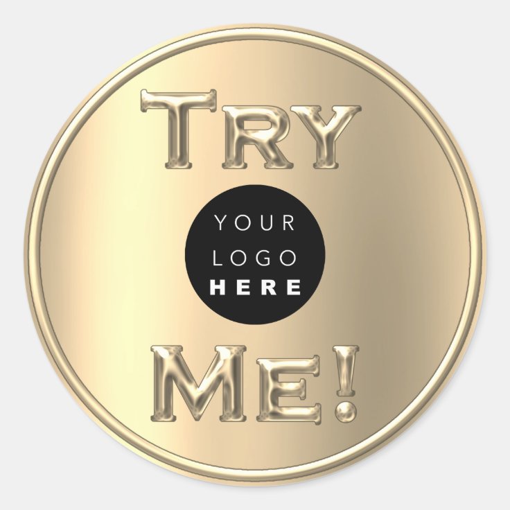 Try Me Logo Gold Tester Sample Container Classic Round Sticker | Zazzle