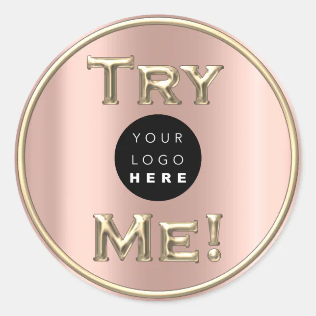 Try Me Logo Gold Tester Sample Container Rose Classic Round Sticker ...