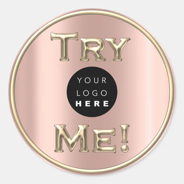 Try Me Logo Gold Tester Sample Container Rose Classic Round Sticker ...