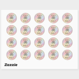 Try Me Logo Golden Tester Sample Holographic Classic Round Sticker | Zazzle