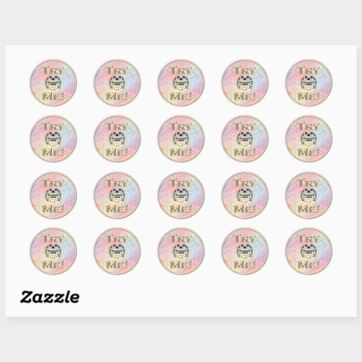 Try Me Logo Golden Tester Sample Holographic Classic Round Sticker | Zazzle