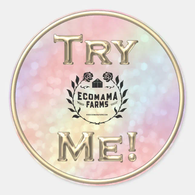 Try Me Logo Golden Tester Sample Holographic Classic Round Sticker | Zazzle