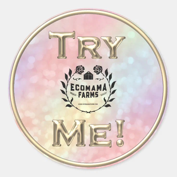 Try Me Logo Golden Tester Sample Holographic Classic Round Sticker | Zazzle