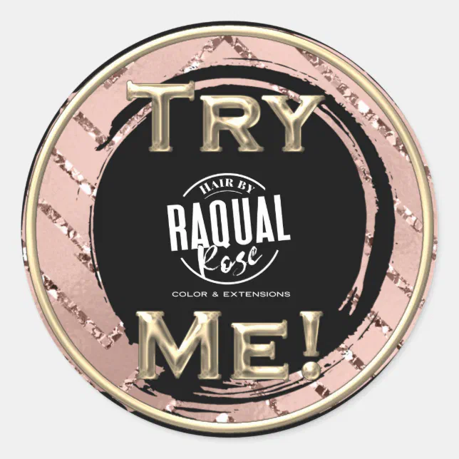 Try Me Logo Rose GoldTester Sample Container Classic Round Sticker | Zazzle