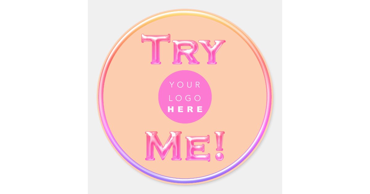 Try Me Logo Tester Sample Holograph Pink Coral Classic Round Sticker ...