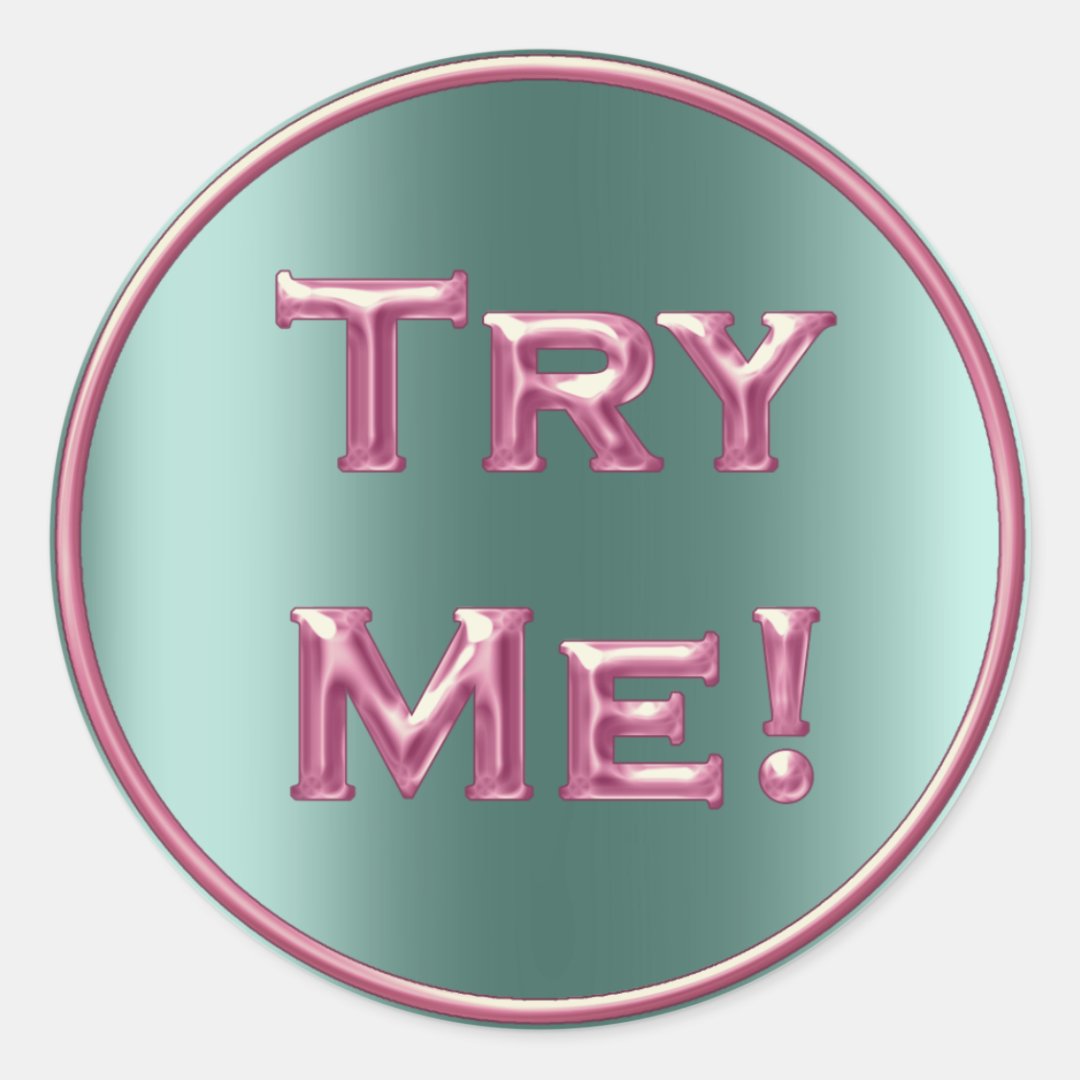 Try Me Mint Teal Pink Tester Sample Container Classic Round Sticker ...