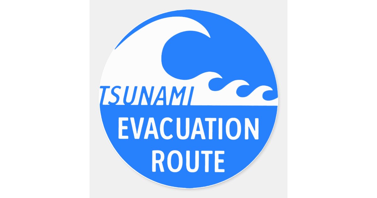 Tsunami Evacuation Route Classic Round Sticker | Zazzle