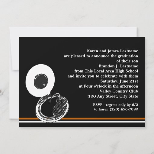 Tuba Marching Band Graduation Photo Orange Invitation | Zazzle