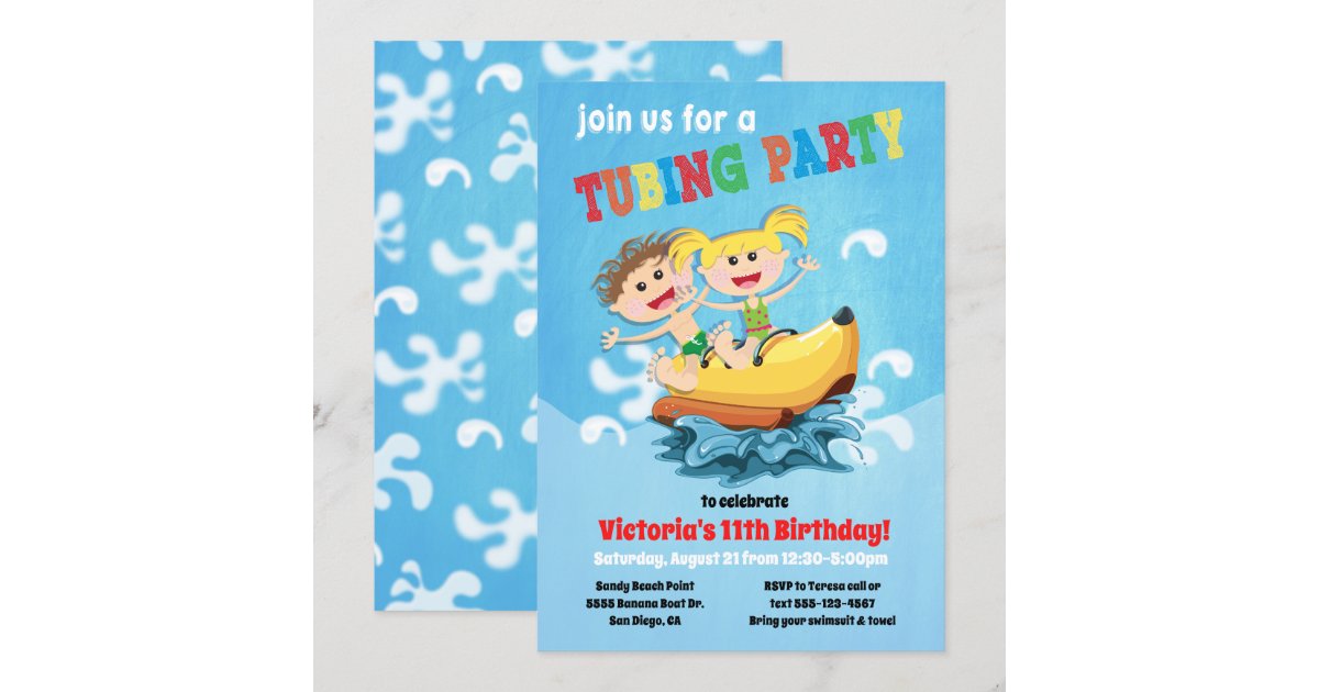Tubing banana boat birthday party invitations | Zazzle
