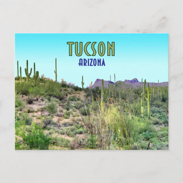 Tucson Arizona Cactus and Mountain Vintage Postcard | Zazzle