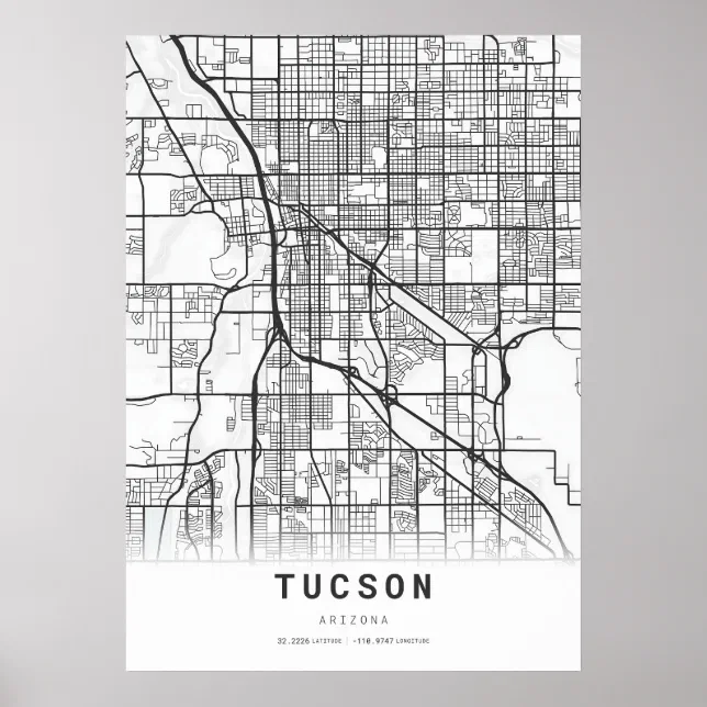 Tucson City Map Poster | Zazzle