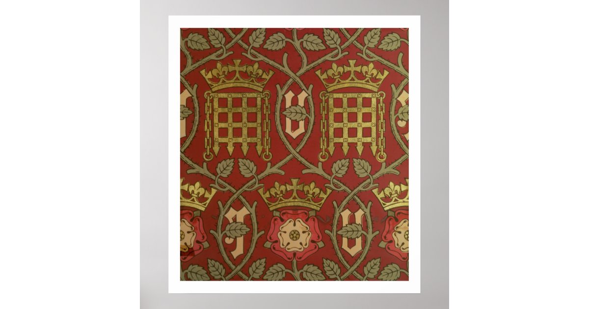 'Tudor Rose', reproduction wallpaper designed by S Poster | Zazzle