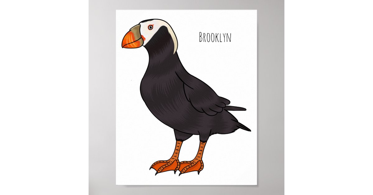 Tufted puffin bird cartoon illustration poster | Zazzle