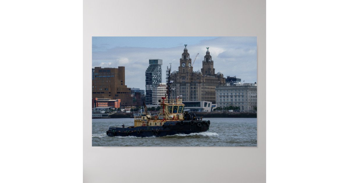 Tug Boat And Liver Building Poster | Zazzle