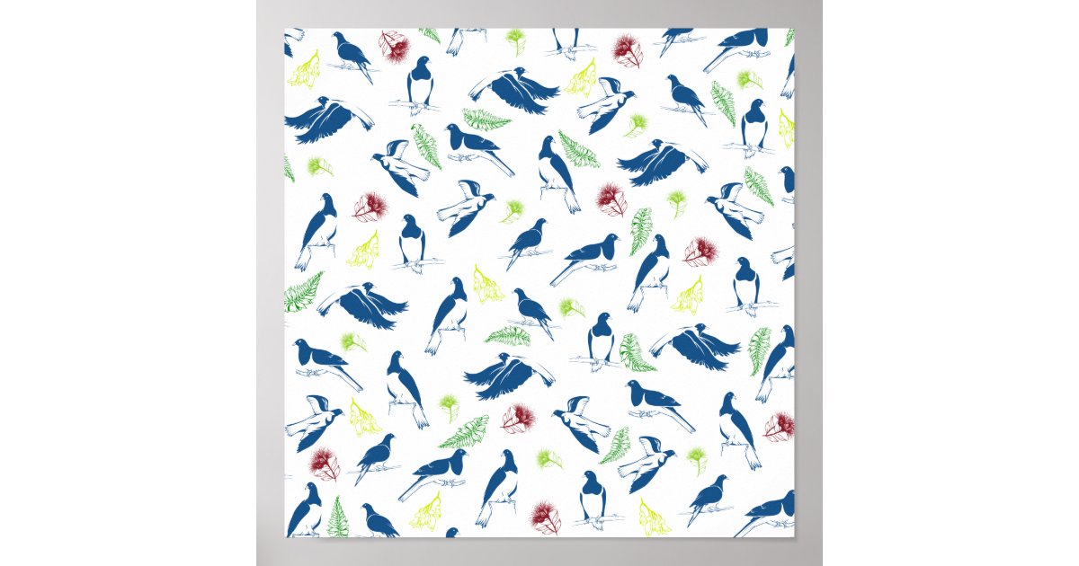 Tui New Zealand Bird Pattern Poster | Zazzle