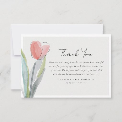Tulip Flower Sympathy Funeral Thank You Card | Zazzle