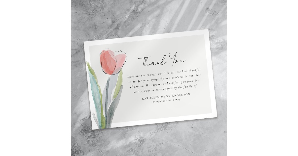 Tulip Flower Sympathy Funeral Thank You Card | Zazzle