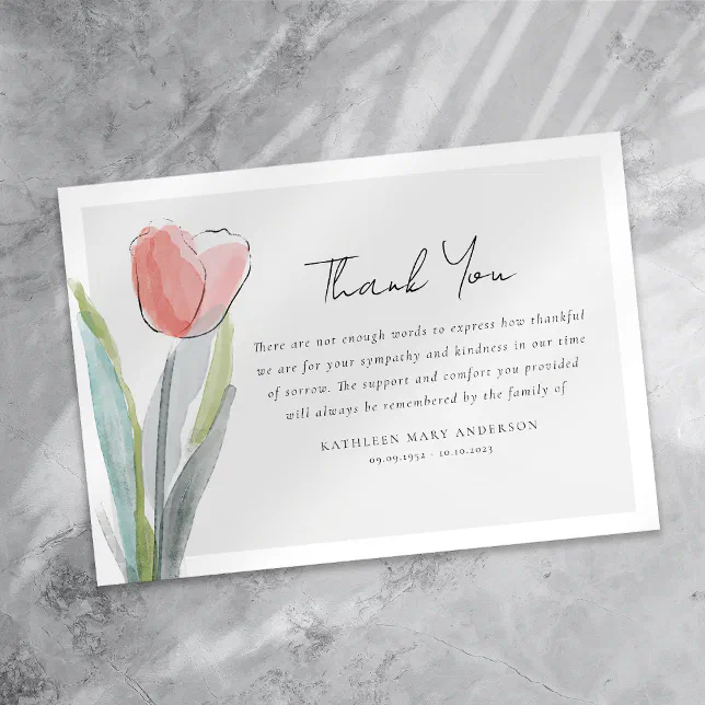 Tulip Flower Sympathy Funeral Thank You Card | Zazzle