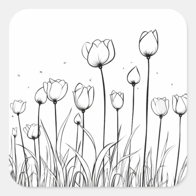 Tulip Flower Tulipa Floral Stencil Pattern Design Square Sticker | Zazzle