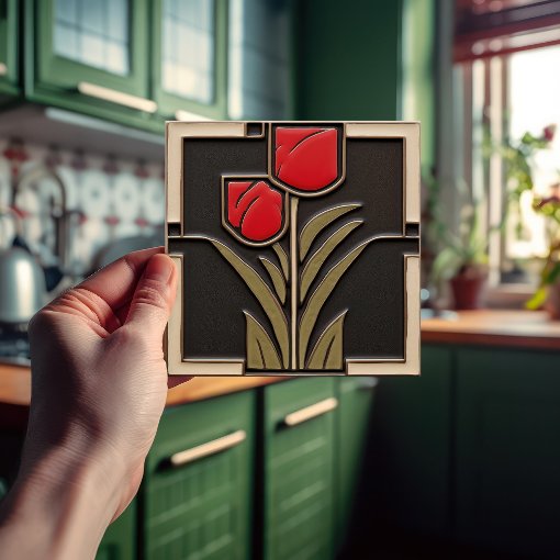 Tulip Love Abstract Red Flowers Mid-Century Decor Ceramic Tile | Zazzle