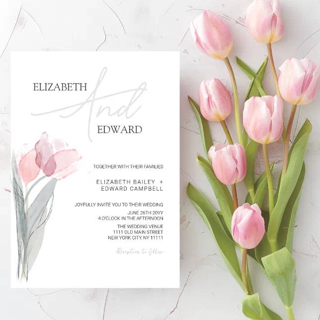 Tulip Modern Minimalist Elegant Typography Wedding Invitation | Zazzle