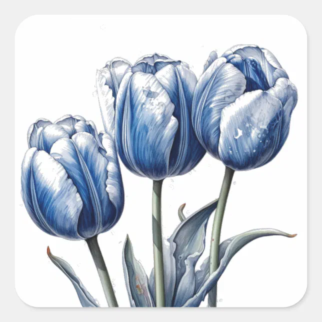 Tulips in Delft Blue Square Sticker | Zazzle