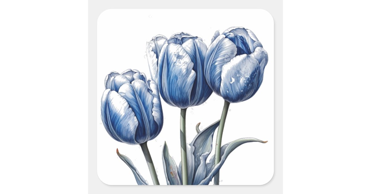 Tulips in Delft Blue Square Sticker | Zazzle