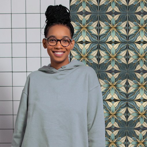 Tulips on Muted Blue Art Nouveau White Ceramic Tile | Zazzle