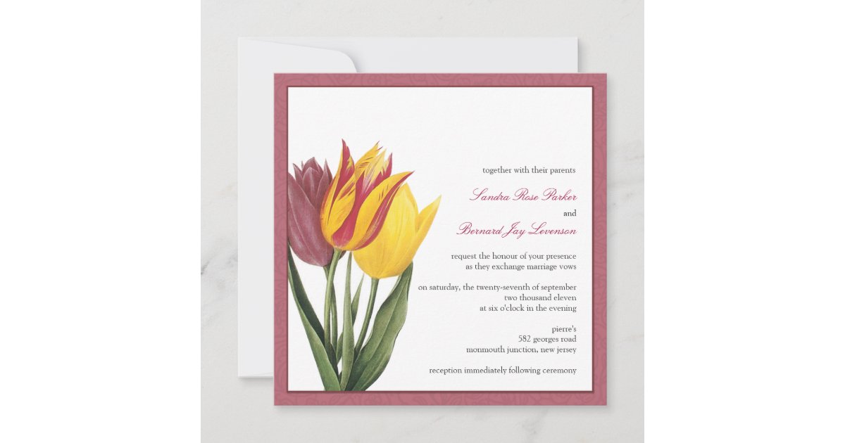 Tulips Rose Border Wedding Invitation | Zazzle