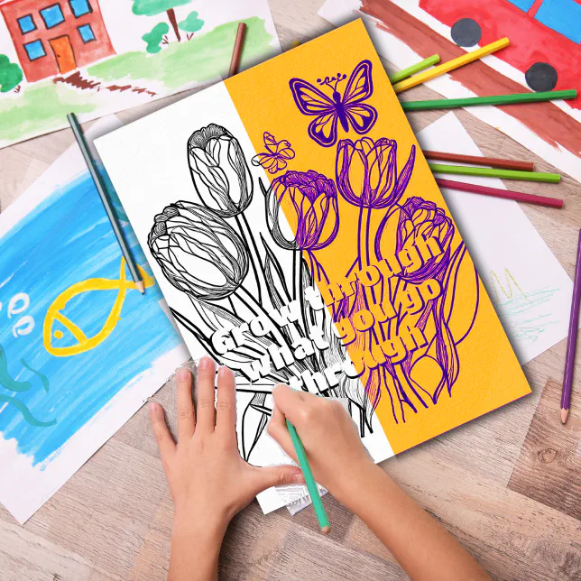 Tulips with Butterfly Coloring Page Printable Poster | Zazzle