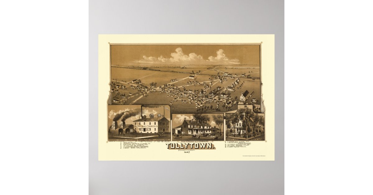 Tullytown, PA Panoramic Map - 1887 Poster | Zazzle