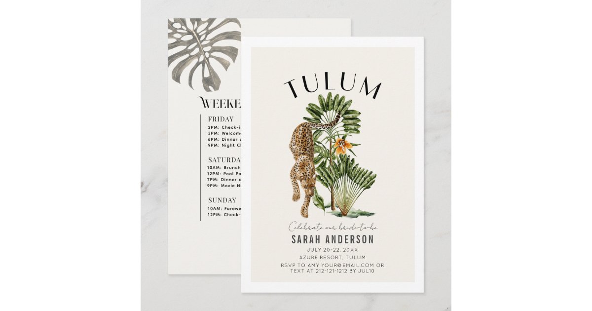 Tulum Leopard Bachelorette Weekend Itinerary Invitation | Zazzle
