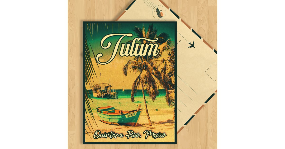 Tulum Mexico Palm Tree Vintage Travel Souvenir Postcard | Zazzle