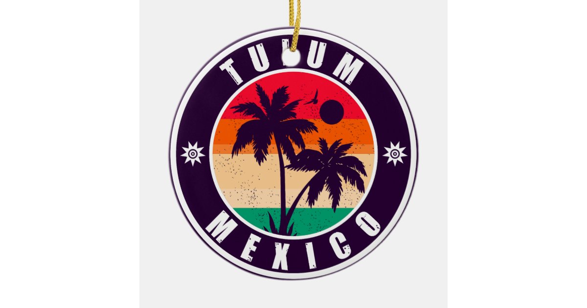 Tulum Mexico Palm Trees Vintage Travel Souvenirs Ceramic Ornament | Zazzle