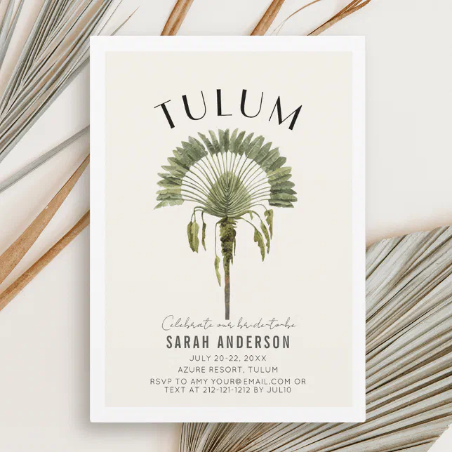 Tulum Palm Tree Bachelorette Weekend Itinerary Invitation | Zazzle
