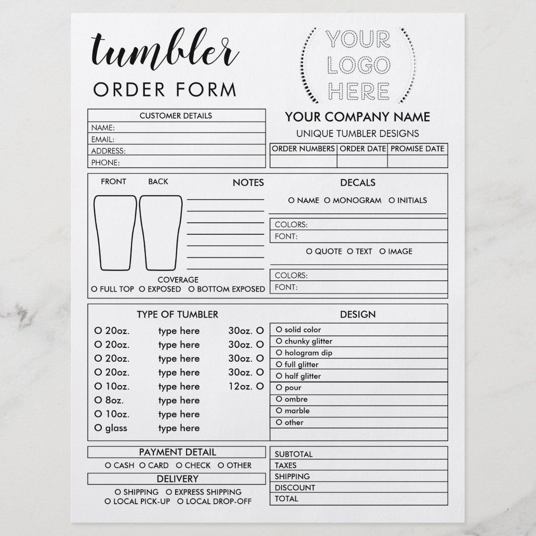 Tumbler Mug Cup Order Form Flyer | Zazzle