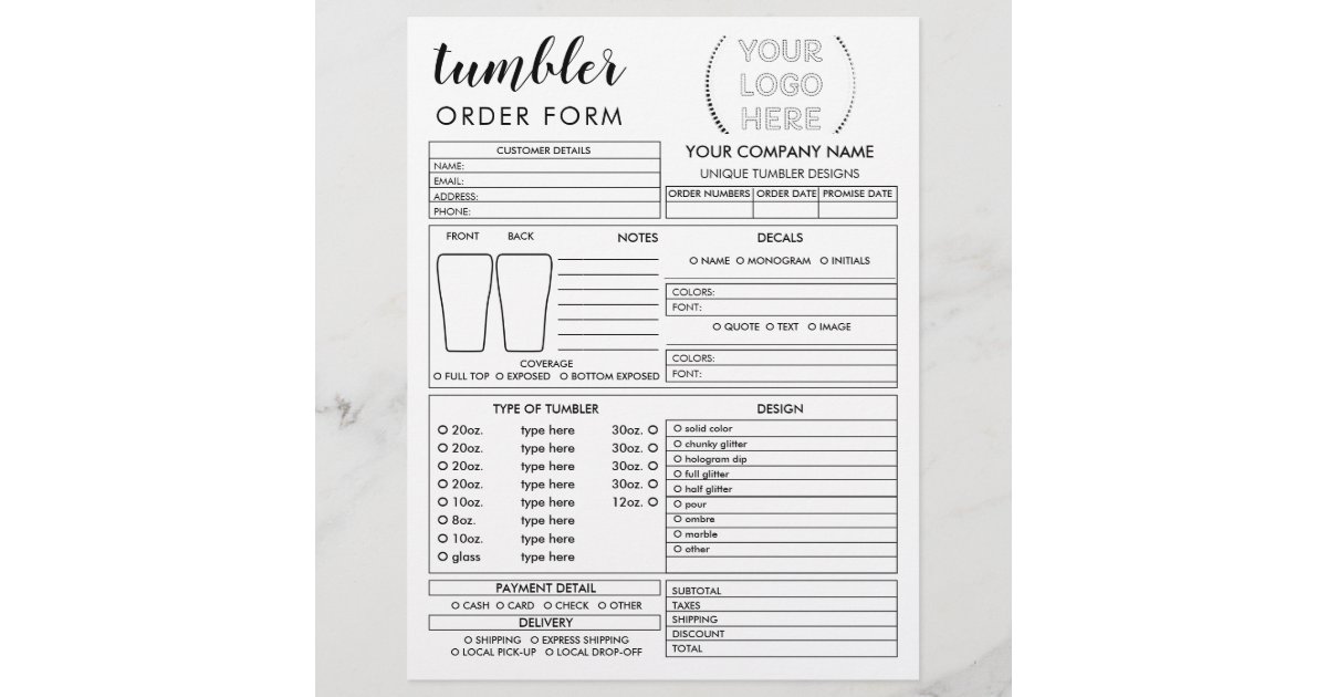 Tumbler Mug Cup Order Form Flyer | Zazzle