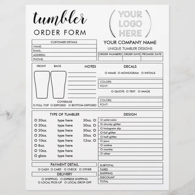 Tumbler Mug Cup Order Form Flyer | Zazzle
