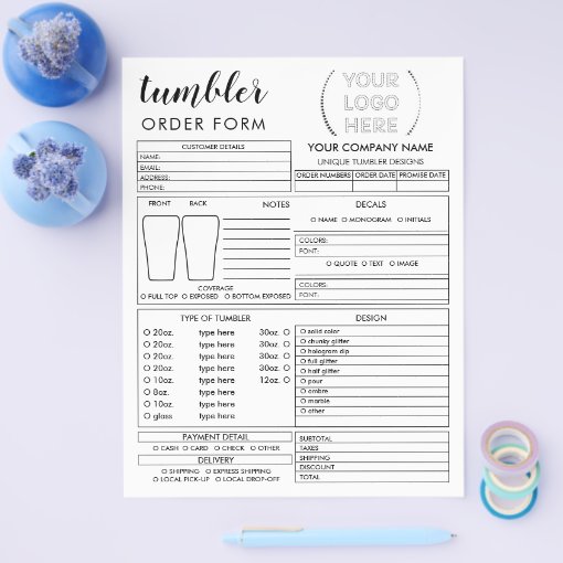 Tumbler Mug Cup Order Form Flyer | Zazzle