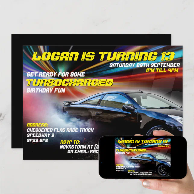 Turbocharge Street Racing Party invitations | Zazzle