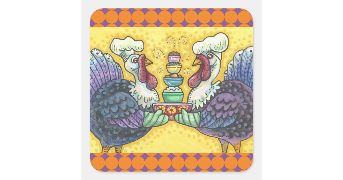 TURKEY & ALL THE FIXINS THANKSGIVING STICKERS Squ | Zazzle