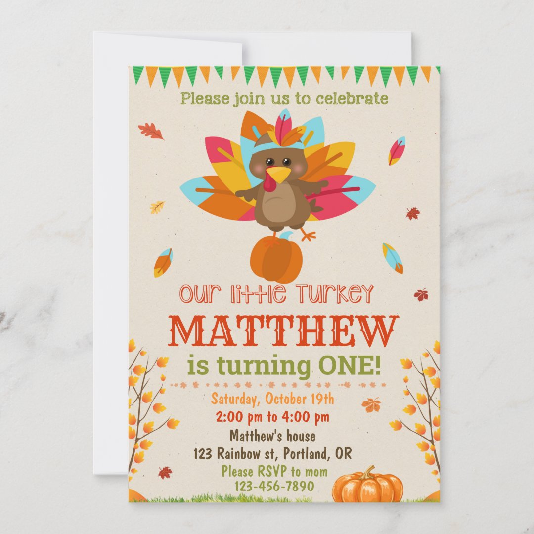 Turkey birthday invitation Turkey invitation boy | Zazzle