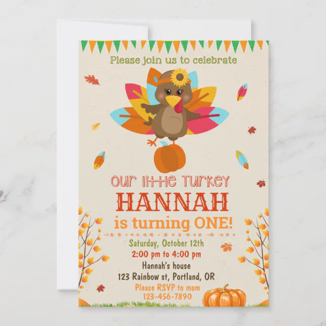 Turkey birthday invitation Turkey invitation girl | Zazzle